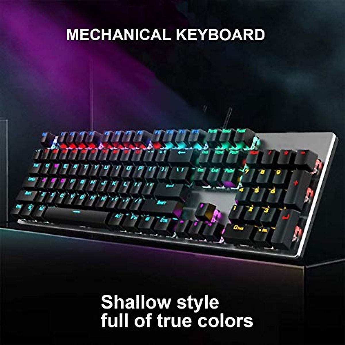 NBSXR -Manipulator keyboard with full keys without punching, metal panel, high-low key layout, 104-key dustproof USB interface, rainbow gaming keyboard,Green