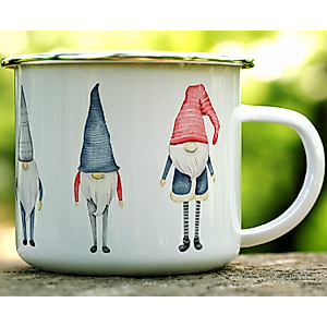 Winter Holiday Cozy Hygge Gnome Christmas Campfire Coffee Tea Hot Chocolate Mug, Stocking Stuffer Gift for Her Mom Friend, Enamel Outdoor Indoor Camping Cup (16oz)