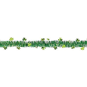 Amscan Tinsel with Foil Shamrocks Garland, 15', Green
