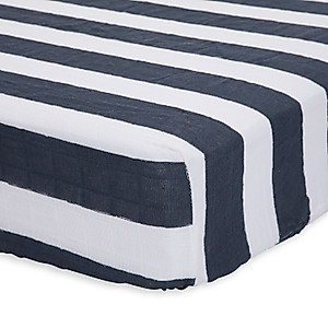 Little Unicorn Cotton Muslin Fitted Sheet - Navy Stripe
