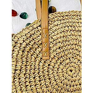 Seamido Straw Bag Handwoven Beach Bags Corn Straw Tote Woven Shoulder Bag For Women (Khaki)