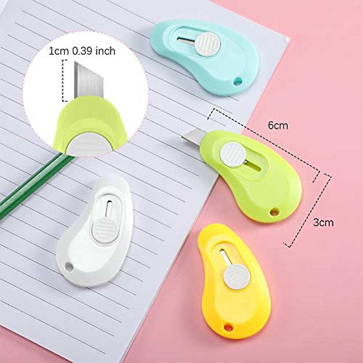 12 Pieces Mini Retractable Utility Knife Box Cutter Letter Opener Pocket Knives Colorful Mini Slides Open for Letter Small Box Opening Paper Cutting DIY Crafts