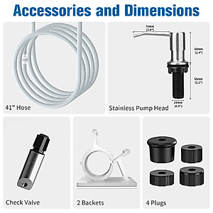Built in Sink Soap Dispenser or Lotion Dispenser for Kitchen Sink, Soap Dispenser Extension Tube Kit, under Counter Soap Dispenser, Powerful Suction Check Valve & 41" Hose, Fit Most Soap Containers