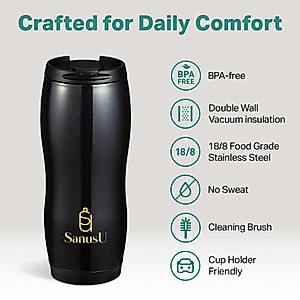 Stainless Steel Insulated Tumbler 20oz - Leak Proof, Double Wall Vacuum Insulation, Built-in Cleaning Tools, Durable, Corrosion-Proof (Black)