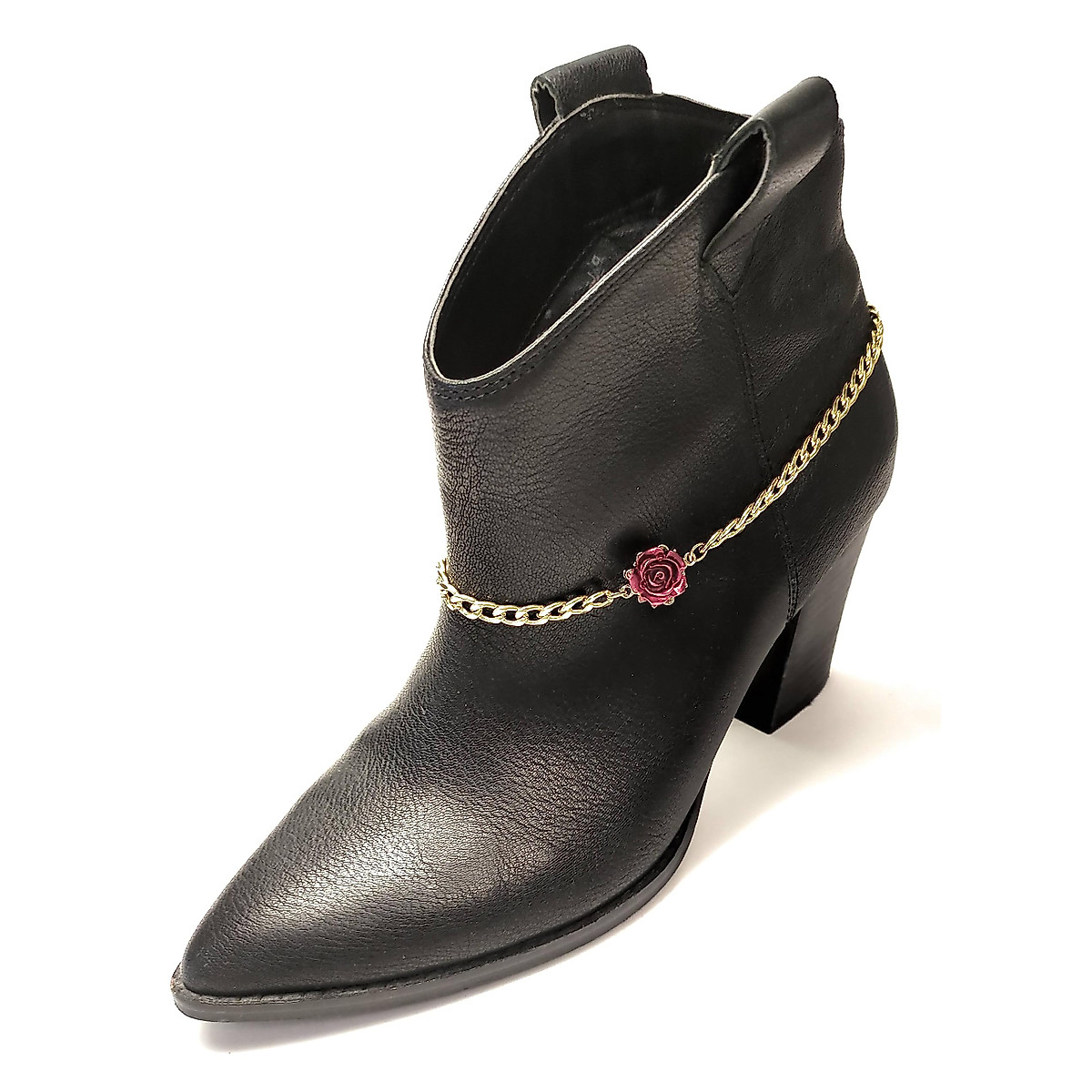 Gothic Red Rose Boot Charm Bracelet Chain 18K Gold-Plated Stainless Steel Double Clasp Adjustable Size 16 Inch Gift Boxed