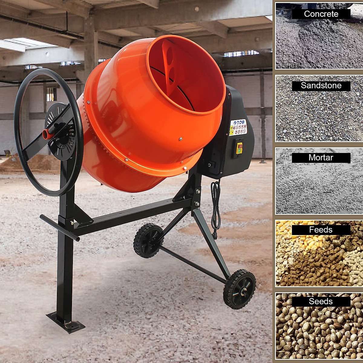 Oarlike 4.2 Cu Ft Electric Concrete Mixer Portable Cement Mixing Machine for Stucco, Mortar Seeds with Wheel and Stand