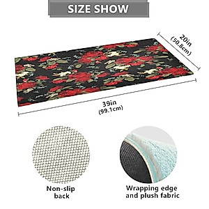 YETTASBIN Red Rose Area Rug, Anti Fatigue Large Floor Mat, Soft Absorbent Washable Plush Carpet with Non-Slip Rubber Back for Entryway, Bedroom, Sink, Kitchen, Bathroom, 39 x 20 Inch