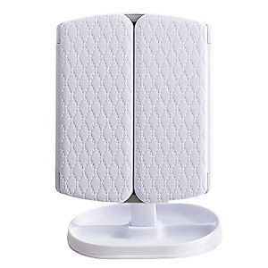 1 Set LED Vanity Mirror Adjustable Clear Desktop 3-Sided Folding Makeup Mirror with Light Daily Use White