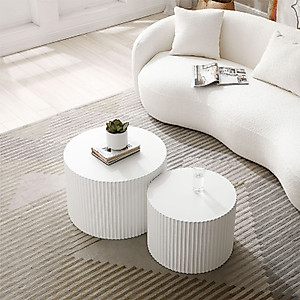 KEVINSPACE Round Coffee Table Set of 2 Nesting CoffeeTable Modern for Living Room, Round End TableSet, Wooden Circle Side Table No Need Assembly Accent Furniture for Bedroom Balcony Lounge White