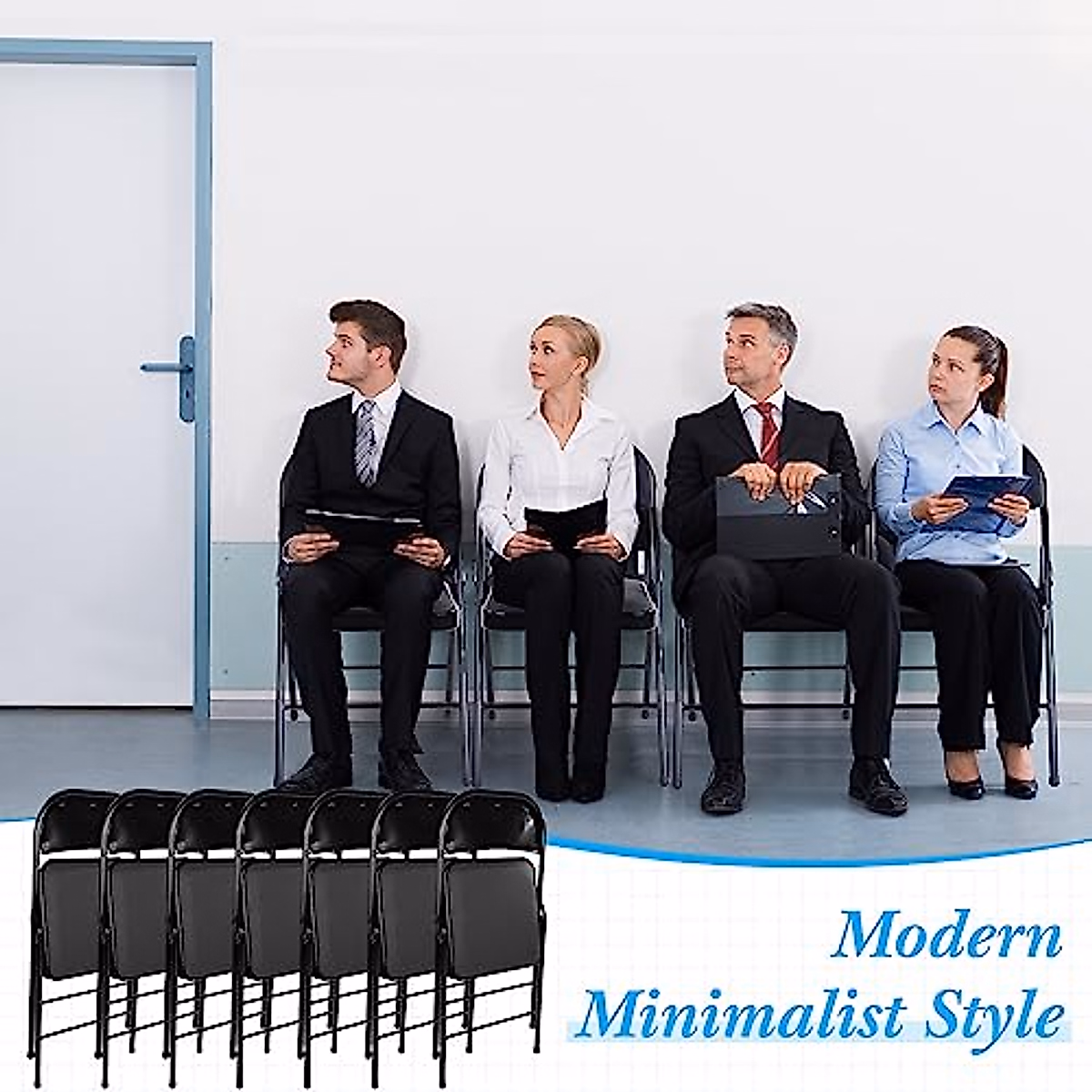 7 Pack Black Metal Folding Chair with Large Padded Seats Foldable Comfortable Event Chair with Steel Frame Metal Stackable Chairs for Outdoor Events Office Wedding Party, 330lbs Capacity