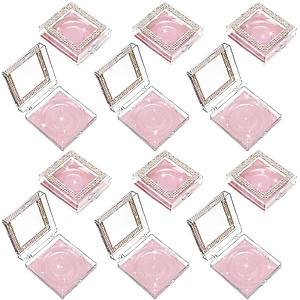 12 Pieces 3D False Eyelashes Packaging Boxes Rhinestones Square Lash Case Empty Eyelash Storage Boxes with Glitter Paper and Clear Tray for Women Girls Eyelash Care (Rose Gold)