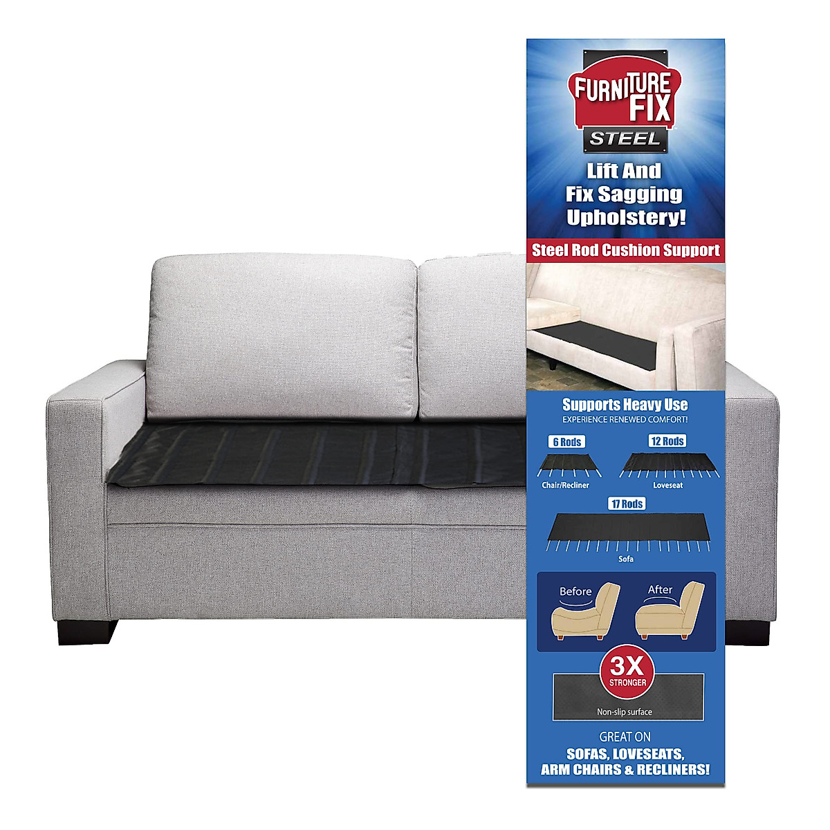 Product Trend Furniture Fix Steel Cushion Support Extend Furniture Life of Chair, Sofa/Couch, Loveseat, or Mattress, Nonslip Adjustable Seat Support, (44 x 22) Inches Deep (Black)