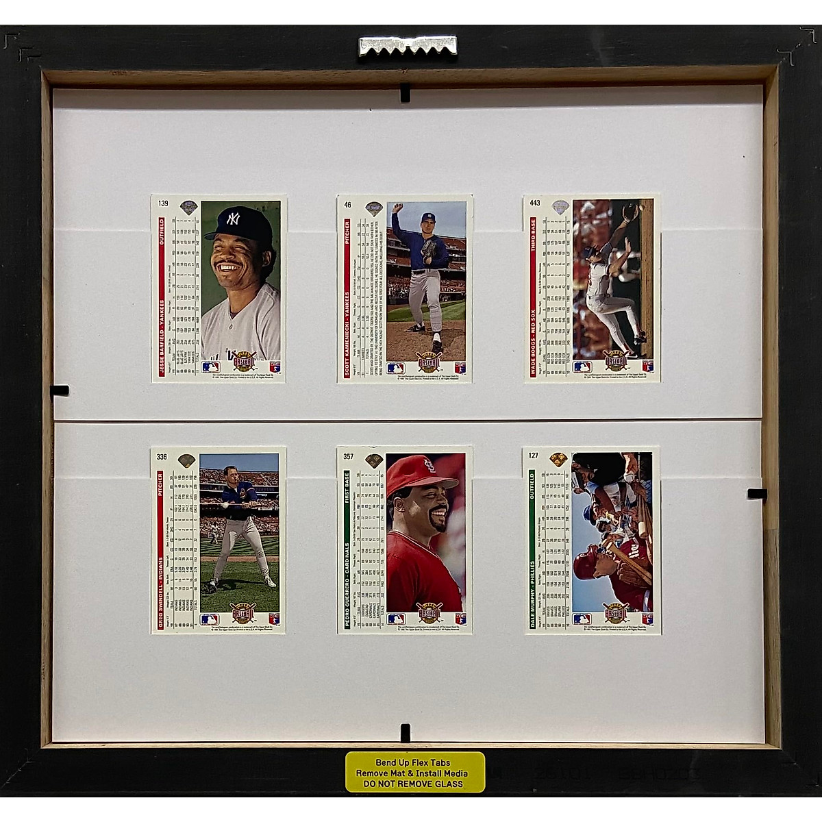 Trading Card Display Frame for 6 Cards- Black (White Trim) Mat and Black Frame