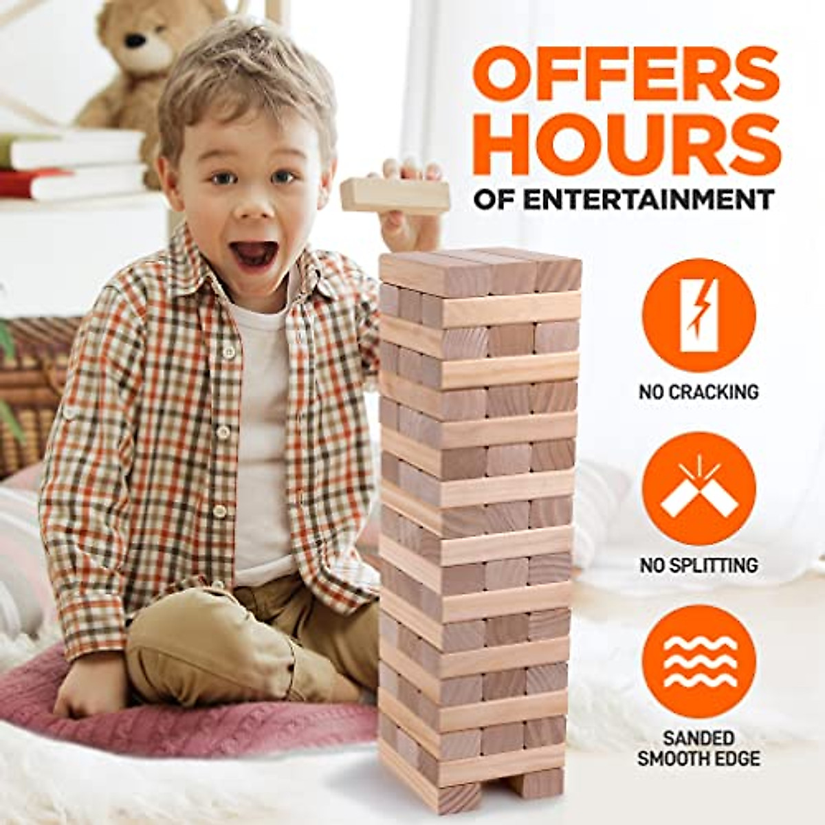 Serene Life 56 PCS Giant Tumble Tower Game - Non-Toxic Pine Wooden Stacking Timber Blocks Set with Zippered Carrying Bag, Book Scoreboard - Classic Jumbo Wood Block Outdoor Game for Kids and Adults
