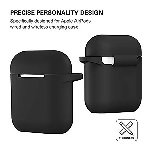 ATUAT AirPods Case Cover, Full Protective Soft Silicone Case Accessories with Keychain for Apple AirPods 1st 2nd Generation Charging Case, Front LED Visible, Black