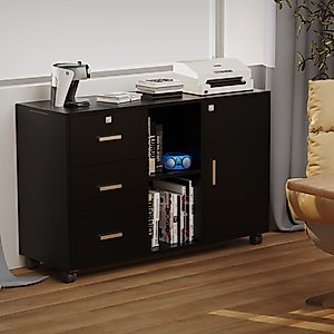Mobile Lateral Filing Cabinet, Office Lateral File Cabinet with Lock Wood File Cabinet With Lock Office Storage Cabinet Office File Cabinet with Lock Wood Lateral File Cabinet For Home Office(Black)