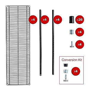 Alera ALESW206018BA All-Purpose Wire Shelving Starter Kit, 4-Shelf, 60 X 18 X 72, Black Anthracite+