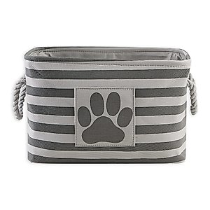 Bone Dry Pet Storage Collection Striped Paw Patch Bin, Small Rectangle, Gray