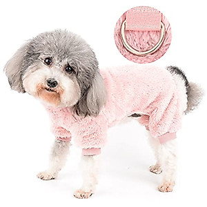 Zunea Winter Dog Pajamas for Small Dogs Warm Fleece Puppy Clothes Pyjamas Fuzzy 4-Legged Pjs Jumpsuit Soft Cozy Plush Pullover Overall Outfit Pet Girl Boy Apparel for Chihuahua Yorkie Pink S