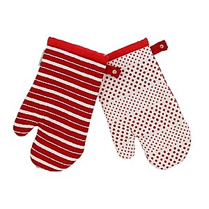Cuisinart Reversible Print Oven Mitts, 2pk - Heat Resistant Oven Gloves Provide Protection and Safe Insulation to Handle Hot Kitchen Items - Non Slip Oven Mitt Set with Hanging Loop - Salsa Red