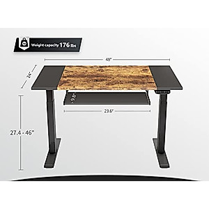 FEZIBO Dual Motor Height Adjustable Electric Standing Desk with Keyboard Tray, 48 x 24 Inch Sit Stand Table with Splice Board, Black Frame/Black and Rustic Brown Top