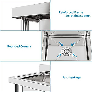 RIEDHOFF Stainless Steel Utility Sink with 2 Compartments, [Wide Compartment] Commercial Kitchen Sink for Laundry, Backyard, Garage, Restaurant, Outdoor -Bowl 16" L x 14" W x 9" H