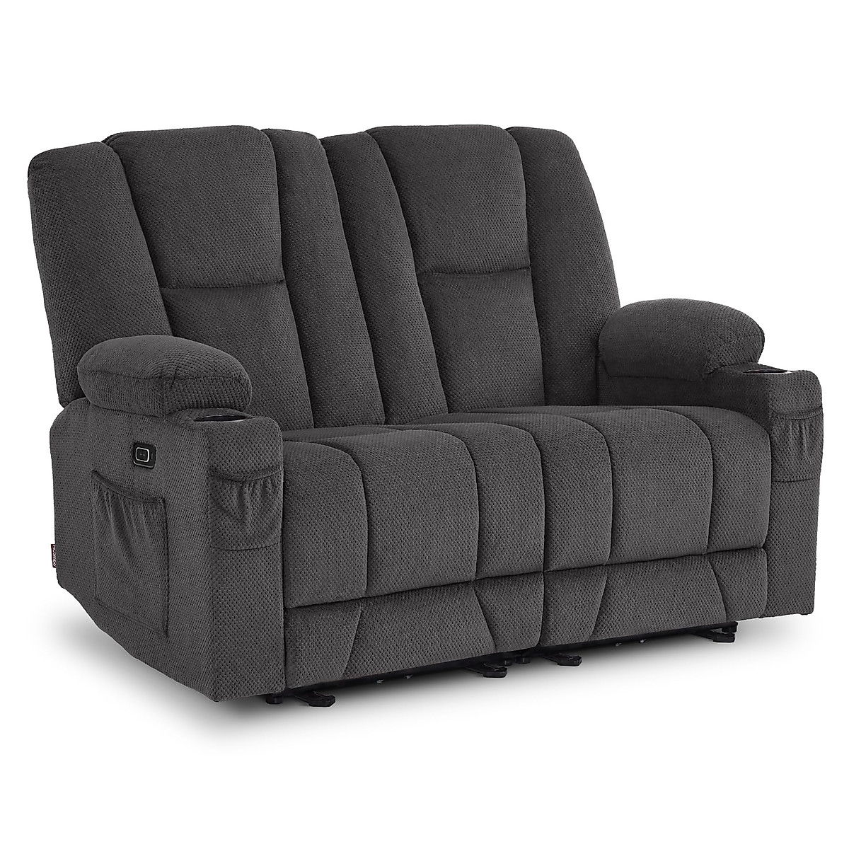 MCombo 61.8" Power Loveseat Recliner with Heat and Vibration, Fabric Electric Reclining Loveseat, USB Charge Port, Cup Holders for Living Room 6025 (Grey)