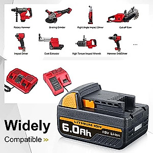 2Pack 6.0Ah 18V Battery Replace for Milwaukee M 18 Battery Lithium 48-11-1862 48-11-1850 48-11-1820 48-11-1840 48-11-1828 48-11-1815 Compatible with Milwaukee 18-Volt Cordless Power Tool Batteries