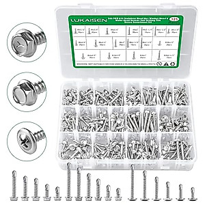 325Pcs Self Drilling Screws Assortment Kit, 410 Stainless Steel Self Tapping Sheet Metal TEK Screws for Metal, Truss & Hex Washer Head #8#10-1/2",5/8",3/4",1",1-1/4",1-1/2"