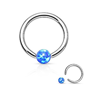 Pierced Owl 16GA Stainless Steel Synthetic Opal Ball Captive Bead Ring (Blue)