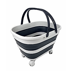 SAMMART 17L(4.5 Gallon) Collapsible Basket with Handle-Portable Outdoor Picnic Basket/Crater with 360˚ Rotating Wheels-Foldable Shopping Bag-Space Saving (Grey/Slate Grey)