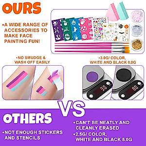 Drawdart Face Painting Kit for Kids - 24 Colors Water Based Non Toxic Face Paint Kit, Professional Face Paint for Kids with Stencils & Brushes - Parties, Birthdays, Halloween Face Body Makeup Kit