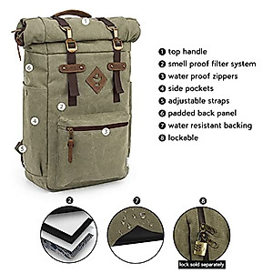 Revelry Supply The Drifter - Smell Proof, Water Resistant, Lockable, Rolltop Travel Backpack for Outdoors, Nature, Exploring (Sage)