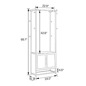 MoNiBloom Bamboo Free Standing Closet Organizer and Shoe Shelves, Clothing Rack with 1 Shelf, 1 Hanging Rods, 8 Hooks & Storage Cabinet for Bedroom Living Room, Brown