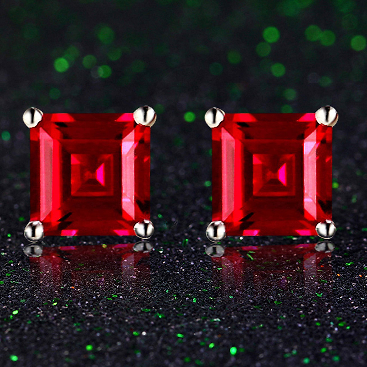 Navachi 925 Sterling Silver 18k White Gold Plated 1.6ct Square Ruby Az9141e Stud Earrings