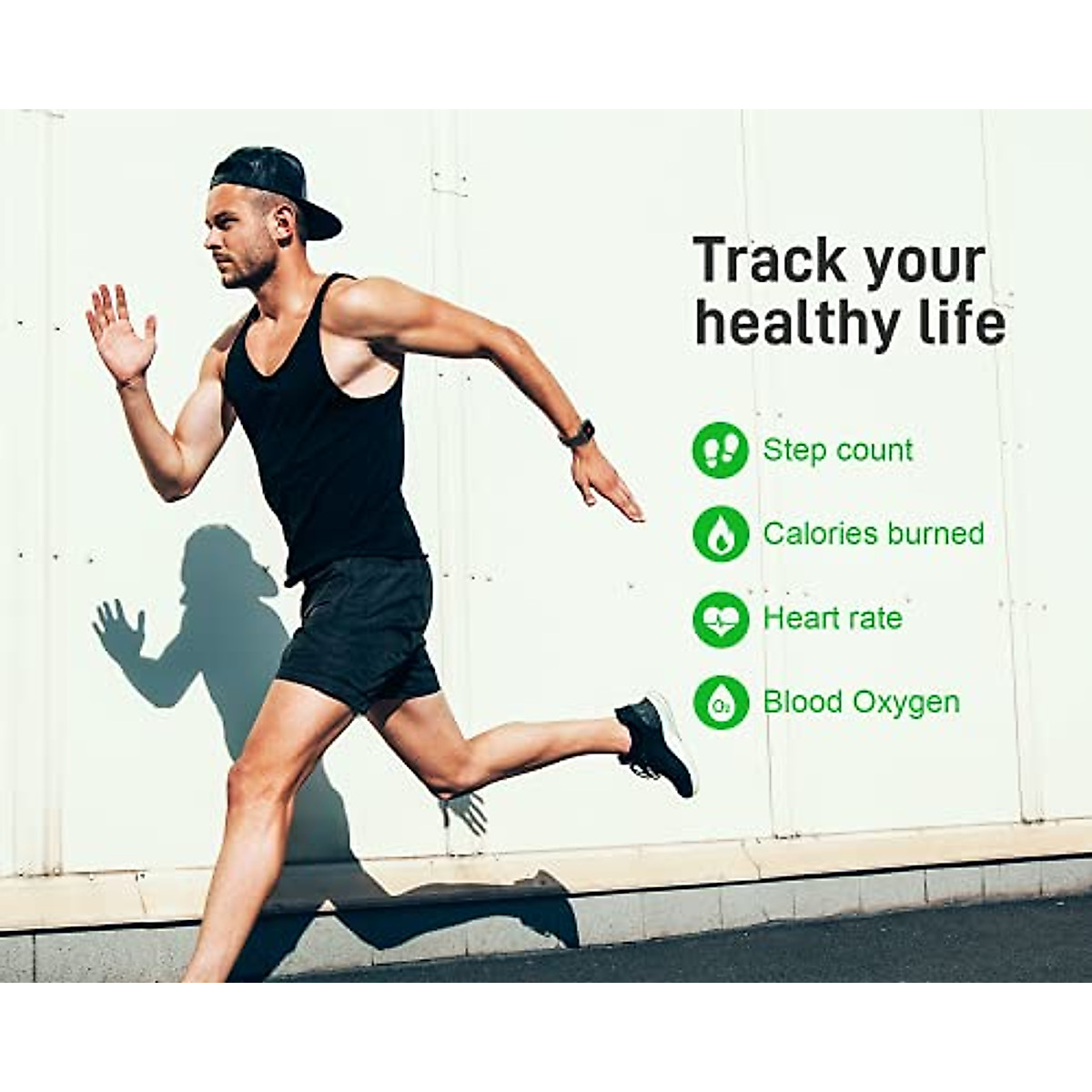 Smart Watch for iPhone Compatible Android Samsung, Fitness Tracker with Heart Rate Sleep Blood Oxygen Monitor Step Counter, IP68 Waterproof for Men Women Touch Screen Black