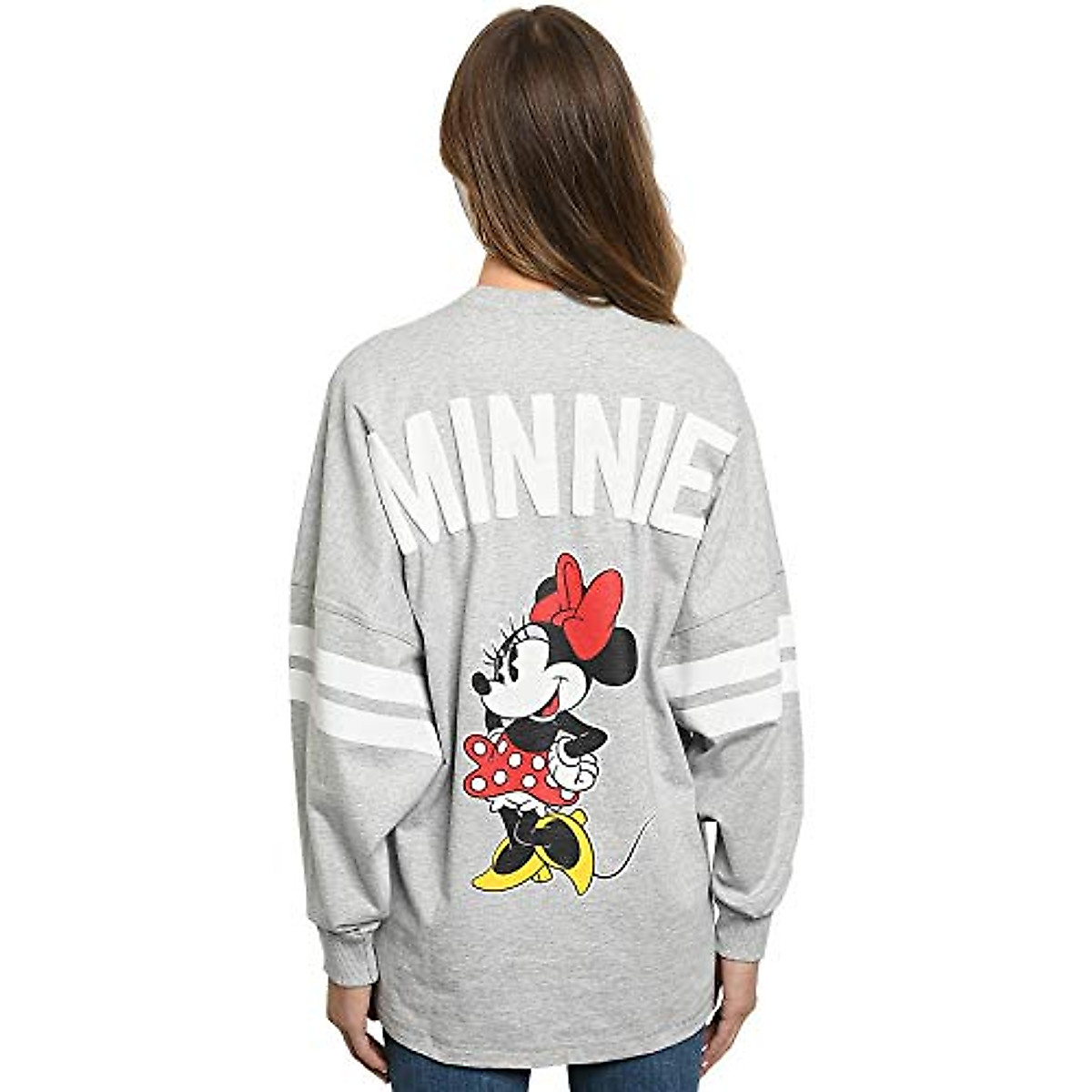 Disney Womens Long Sleeve Jersey Oversized Minnie Mouse (Heather Grey, Large)