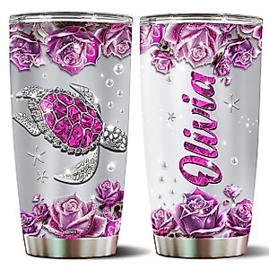WONWIX Personalized Sea Turtle Coffee Mugs For Mom Women Adults Sea Turtles Lovers Water Bottle Travel Mug Jewelry Mothers Day Birthday Christmas Valentine 20oz Stainless Steel Cup With Lid