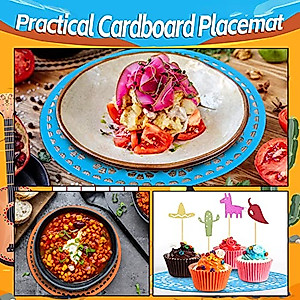 32 Pieces Fiesta Paper Place Mats 14" Mexican Papel Picado Cinco De Mayo Disposable Placemat Round Paper Doilies Cutouts for Mexican Party Supplies Tableware Decoration