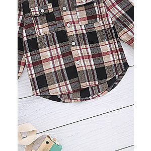 Fuermos Toddler Baby Boy Girls Outfits Plaid Flannel Hooded Long Sleeve T-Shirt Tops Kid Clothes(5-6T)