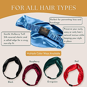 Mulberry Silk Headband for Women - Silk Satin Headbands for Women - Non Slip Hair Accessories for Washing Face and Sleeping - Gentle and Easy Fashion Headbands for Thick and Curly Hair (Onyx Black)