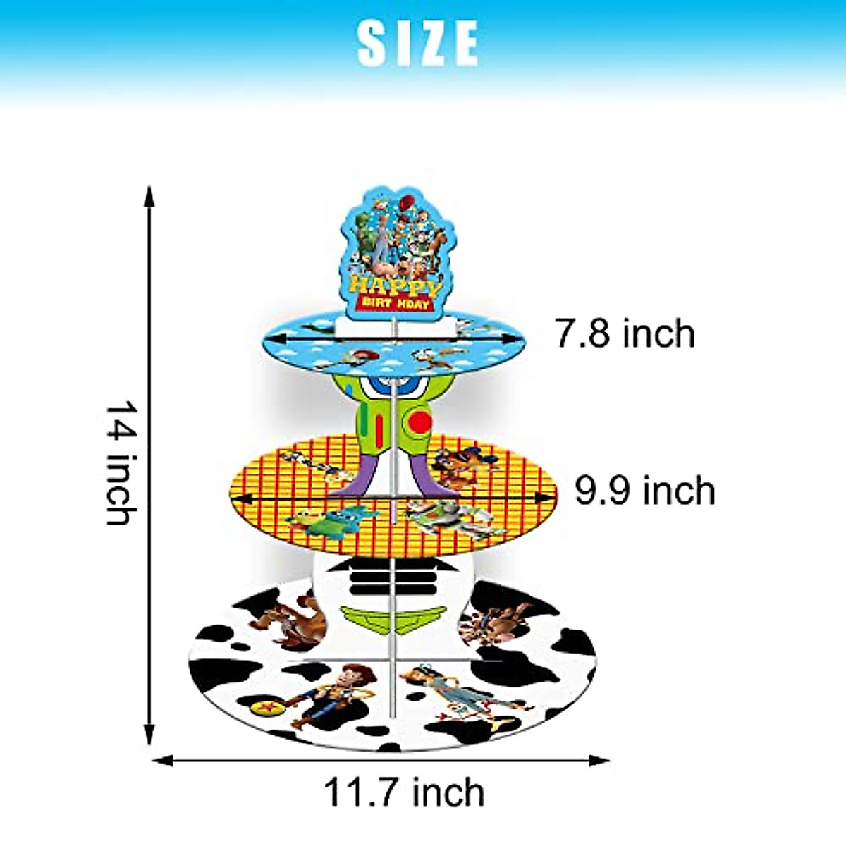 Gkszajo Cartoon Story Cupcake Stand-Toy Theme Birthday Decoration Baby Shower Party Supplies 3 Tier Cardboard