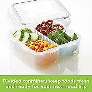 LocknLock Easy Essentials On The Go Meal Prep Lunch Box, Airtight Containers with Lid, BPA Free, Square (4 Section) -29 oz, Clear (Pack of 2)
