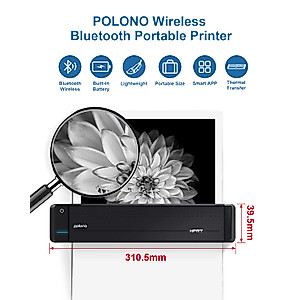 POLONO Portable Printer, MT800 2.0 Wireless Bluetooth Thermal Printer, Support 8.5" X 11" US Letter, Compatible with Android and iOS Thermal Ribbon Support MT800 (216mm) Portable Thermal Printer