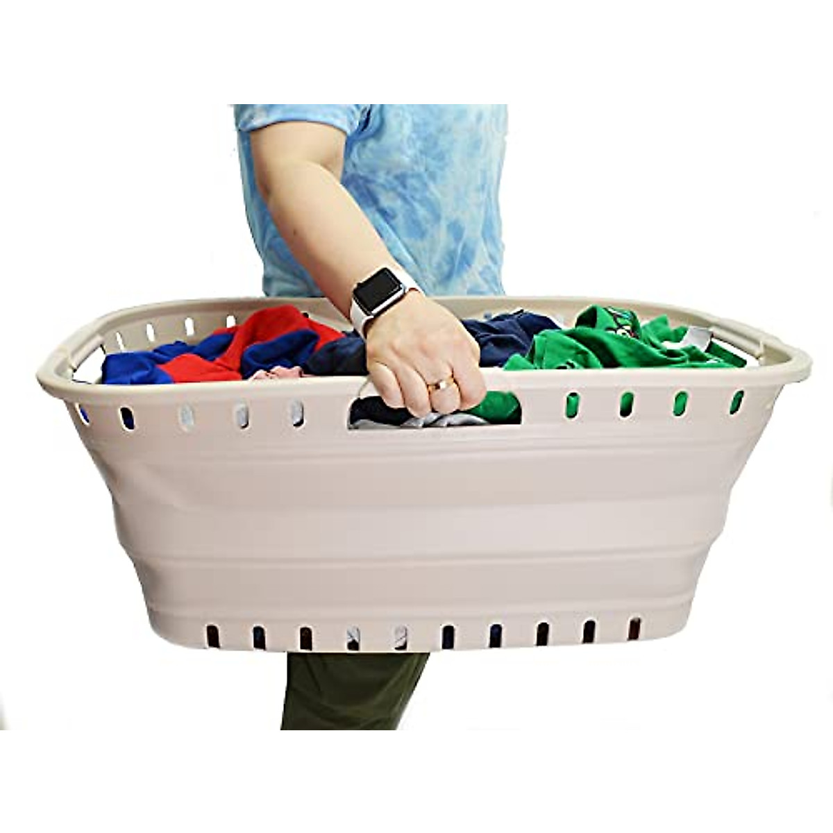 SAMMART 44L Collapsible Plastic Laundry Basket - Foldable Pop Up Storage Container / Organizer - Portable Washing Tub - Space Saving Hamper / Basket (1, Apricot), Size : 25.4 x 17.3 x 10.2 inches