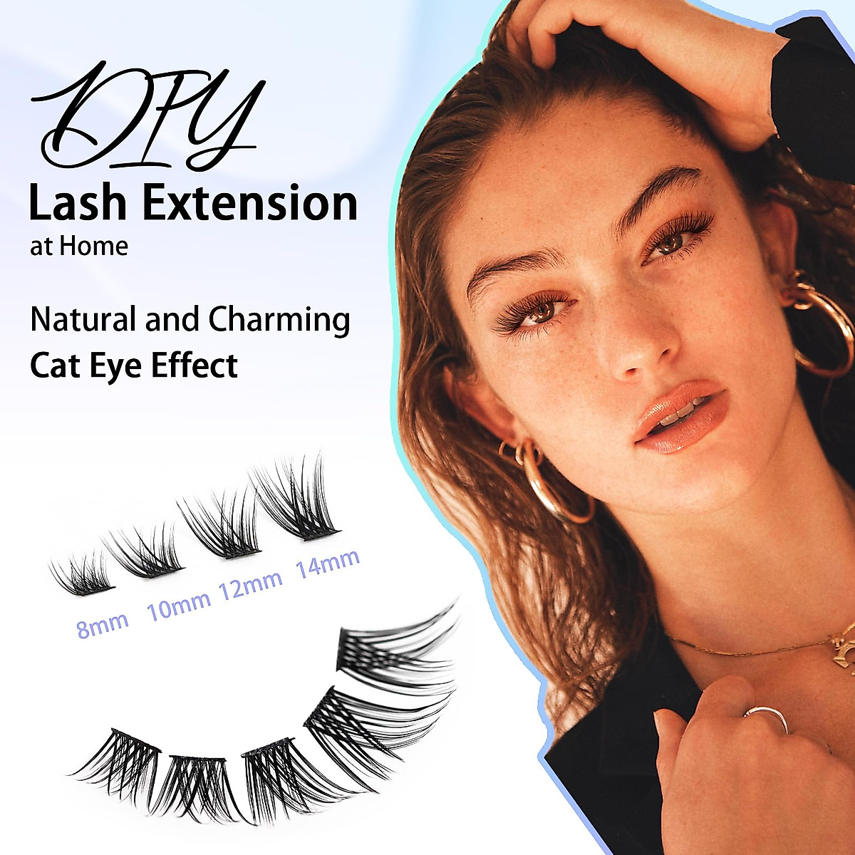 Obeyalash Natural Lash Clusters Wispy Lash Clusters Fluffy Lash Extensions C Curl 8-14mm Lash Clusters Natural Look DIY Eye Individual Lash Fox Eye False Lashes for Beginners At Home Soft Thin Band