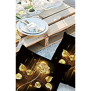 Pack of 2 Outdoor Waterproof Throw Pillow Covers Golden Rose Decorative Garden Cushion Cases for Patio Couch Sofa, Home Decoration 18x18 in