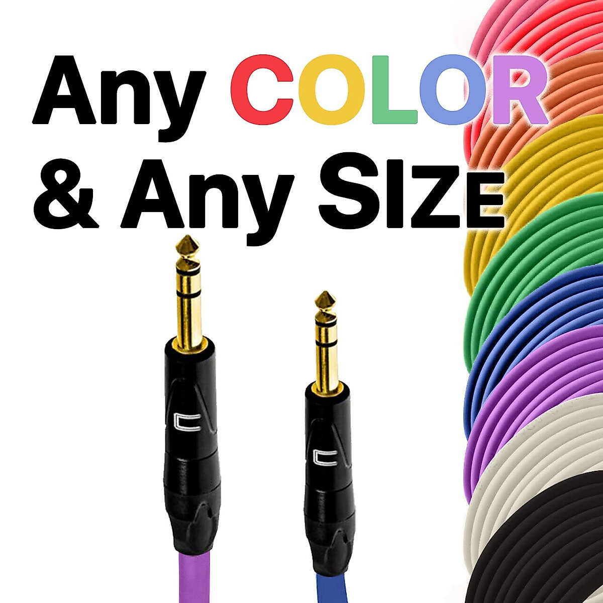 COLUBER CABLE 1/4 TRS Male to 1/4" TRS Male - 10 Feet - Purple - 1/4 (6.35mm) Stereo Balanced Male to Male Connector for Powered Speakers, Audio Interface or Mixer for Live Performance & Recording