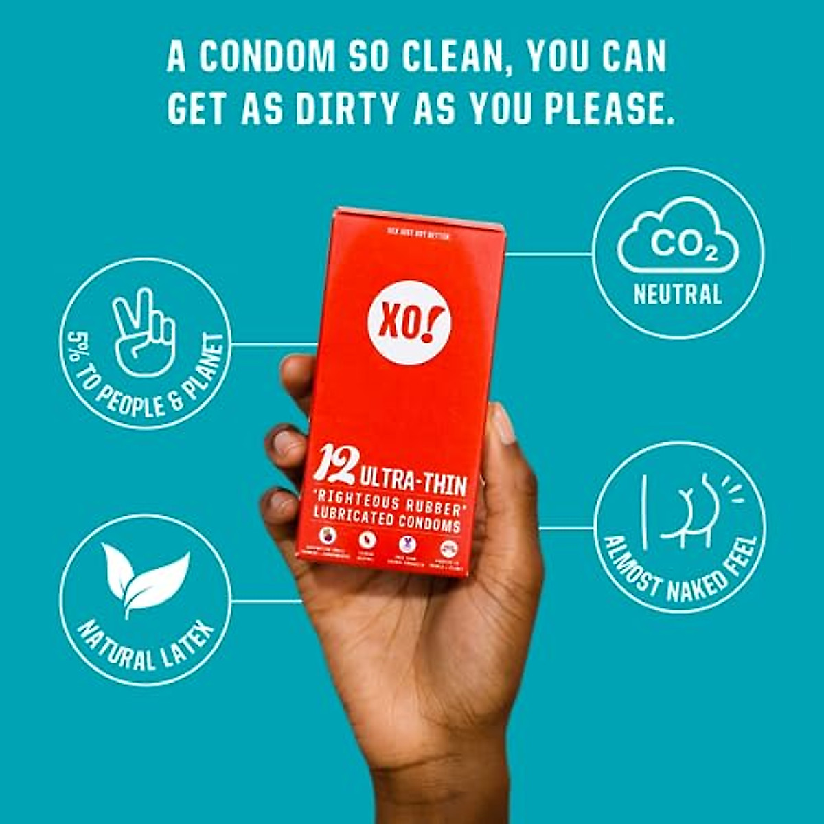 XO! Ultra-Thin Righteous Rubber Condoms, PETA-certified Vegan, Fairly-Traded Natural Latex, Well-Lubricated, Cruelty Free, Parabens & Glycerin Free, 12-Count