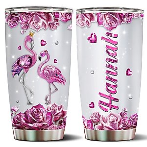 WONWIX Personalized Pink Flamingo Gifts For Women Adults Water Bottles Coffee Drinking Cup Teacher Kids Gift Jewelry Birthday Christmas Valentine 20oz Stainless Steel Tumblers With Lids
